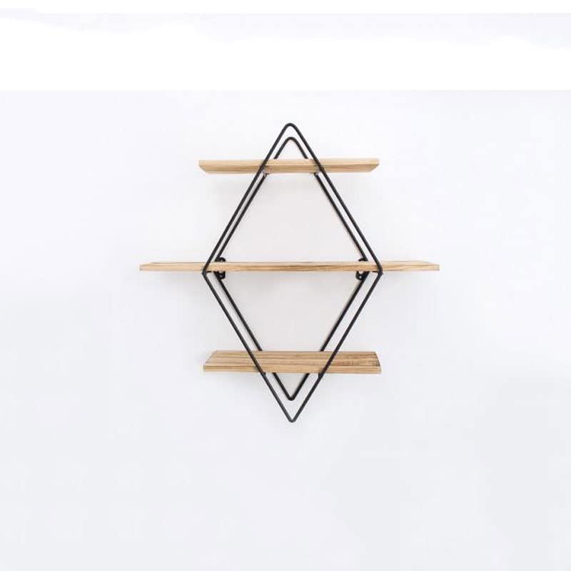 TJLSS Living Room Bedroom Metal Wall Shelf Racks Wrought Iron Wall Hanging Wooden Wall Storage Rack Creative Wall Partition