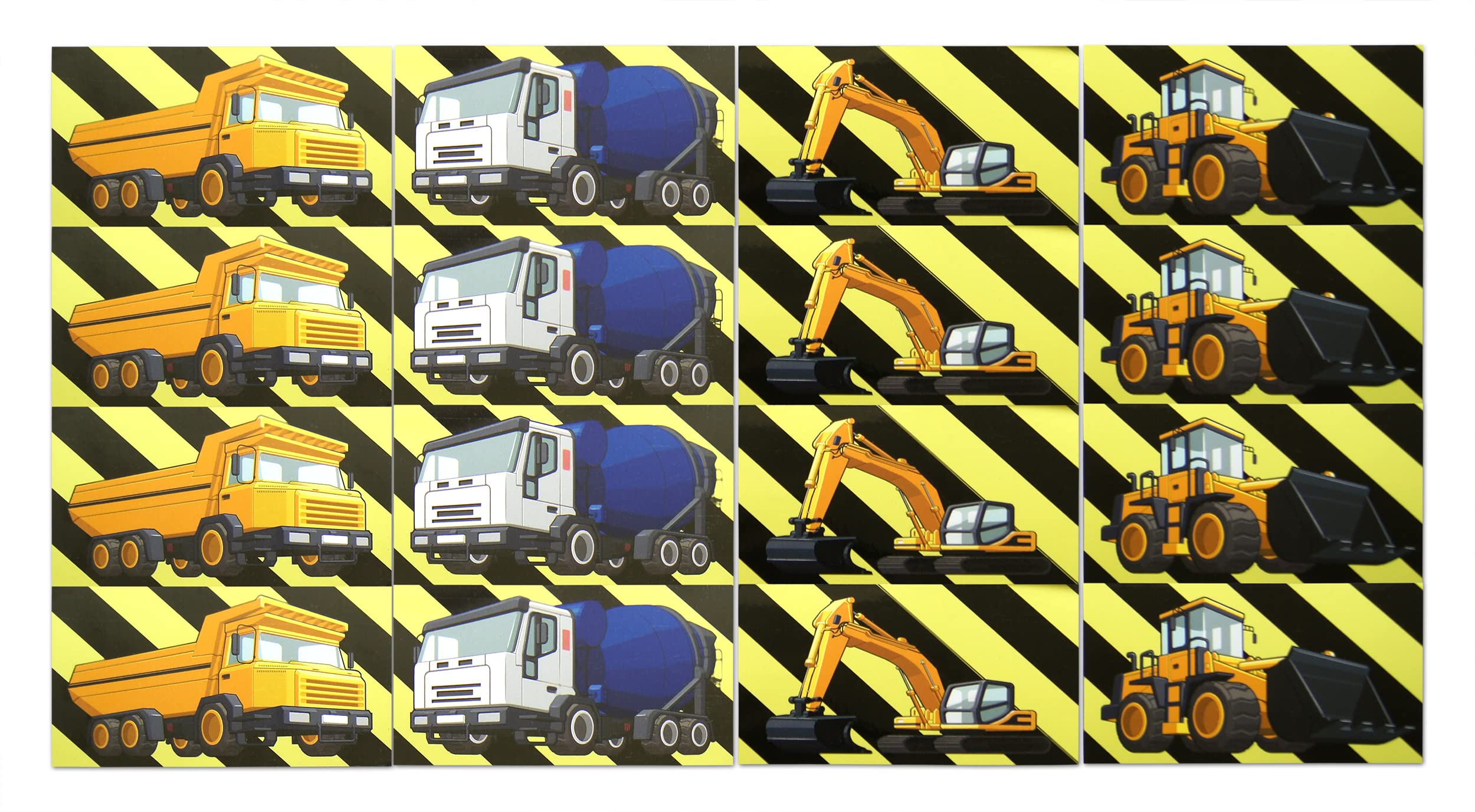 Novel Merk Construction Themed Small Rectangle Magnets Set Party Favors in Classic Dump Truck, Digger, Bulldozer, & Cement Truck Designs (12)