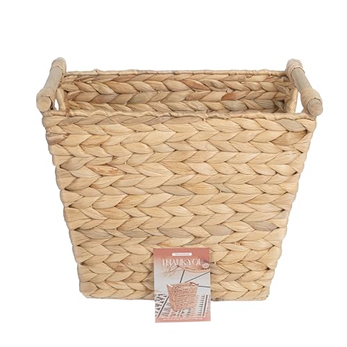 Wicker Trash Basket with Wooden Handles | Wicker Bathroom Trash Can | Woven Trash Can | Wicker Waste Basket for Bathroom, Bedroom, Living Room, Office