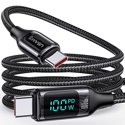 wiredge USB C to USB C Cable 5A PD 100W LED Display Cable 4ft QC5.0 PPS Super Fast Charging Type-C Phone Nylon Braided Charger Cord 480Mbps Data Compatible with iPad MacBook Samsung Galaxy Pixel PS5