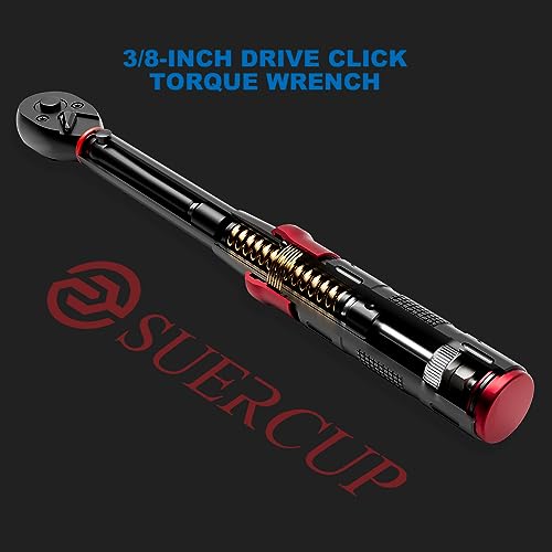 SUERCUP 3/8-Inch Drive Click Torque Wrench - 5-45 Ft-Lb/6.8-61Nm, ±3% High Accuracy Torque Wrench,Dual-Direction Adjustable 72 tooth Click Torque Wrench for Bike, Motorcycle and Car Repair