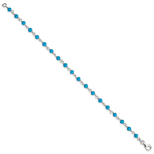 IceCarats 925 Sterling Silver Blue Turquoise Bead Chain Tennis Bracelet
