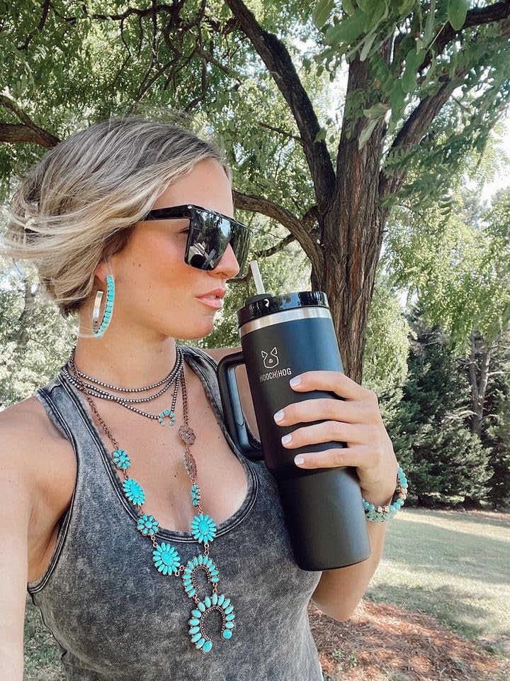 Hooch|Hog 40 oz. Tumbler With Handle Lid and Straw | Reusable Insulated Cup and Water Tumbler | Cup Holder Friendly (Turquoise)
