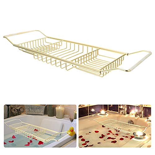 STOBOK Bathtub Tray Expandable Stainless Steel Over Bath Tub Racks Bathroom Shelf Organizer for Home Gold