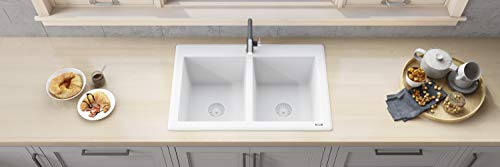 Ruvati 33 x 22 inch Drop-in Topmount Granite Composite Double Bowl Kitchen Sink - Arctic White - RVG1388WH