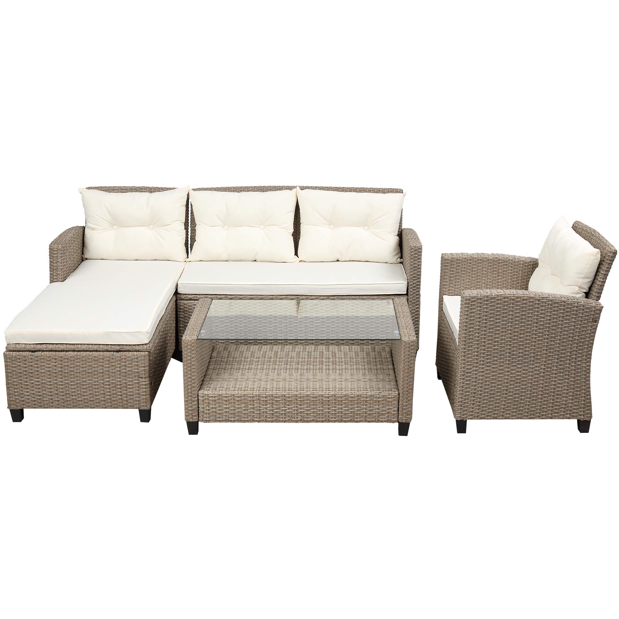 HomSof Outdoor Conversation Sets Wicker Furniture 6 Pieces Patio Table and Chairs with Bench and Cushions, Gray, 8 Seater