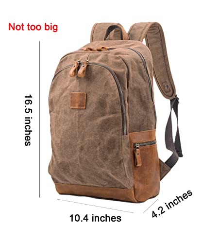 WUDON Canvas Leather Backpack for Women - Casual Style Shoulder Rucksack for Daypack Vintage Backpacks
