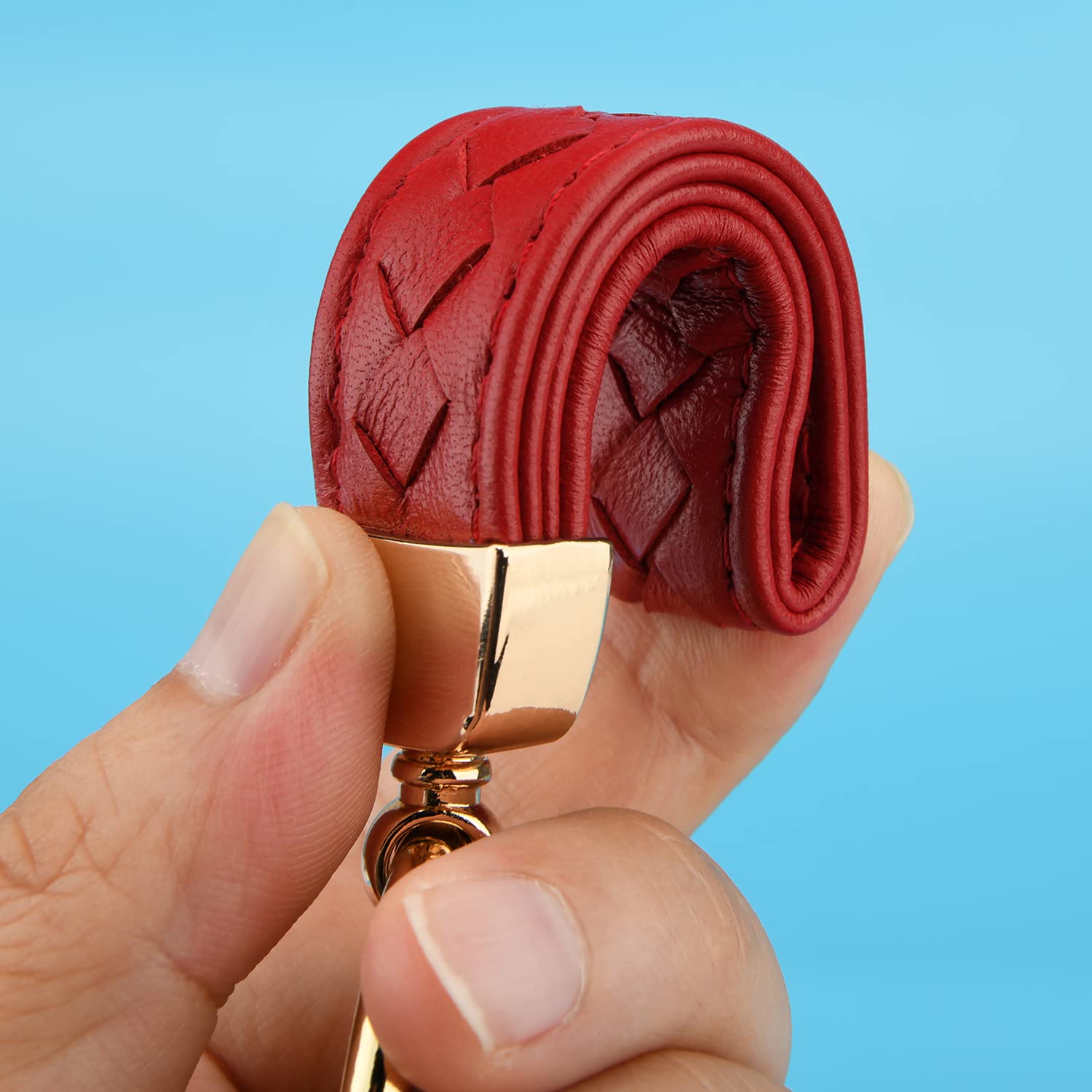 Lemospark Suede Genuine Leather Hand Knitting Keychain with Detachable Key Rings for Car and Home Keys Holder for Women Men (D-Red)