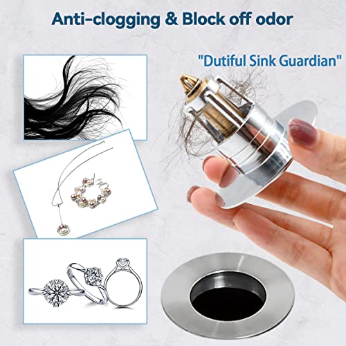 Partreko Universal Bathroom Sink Stopper, Upgraded Anti Clogging Pop Up Sink Drain Strainer Stoppers with Filter, Fits 1.08"—1.5" Drain Holes, Anti-Rust Bronze Drain Stopper with Hair Catcher(Sliver)