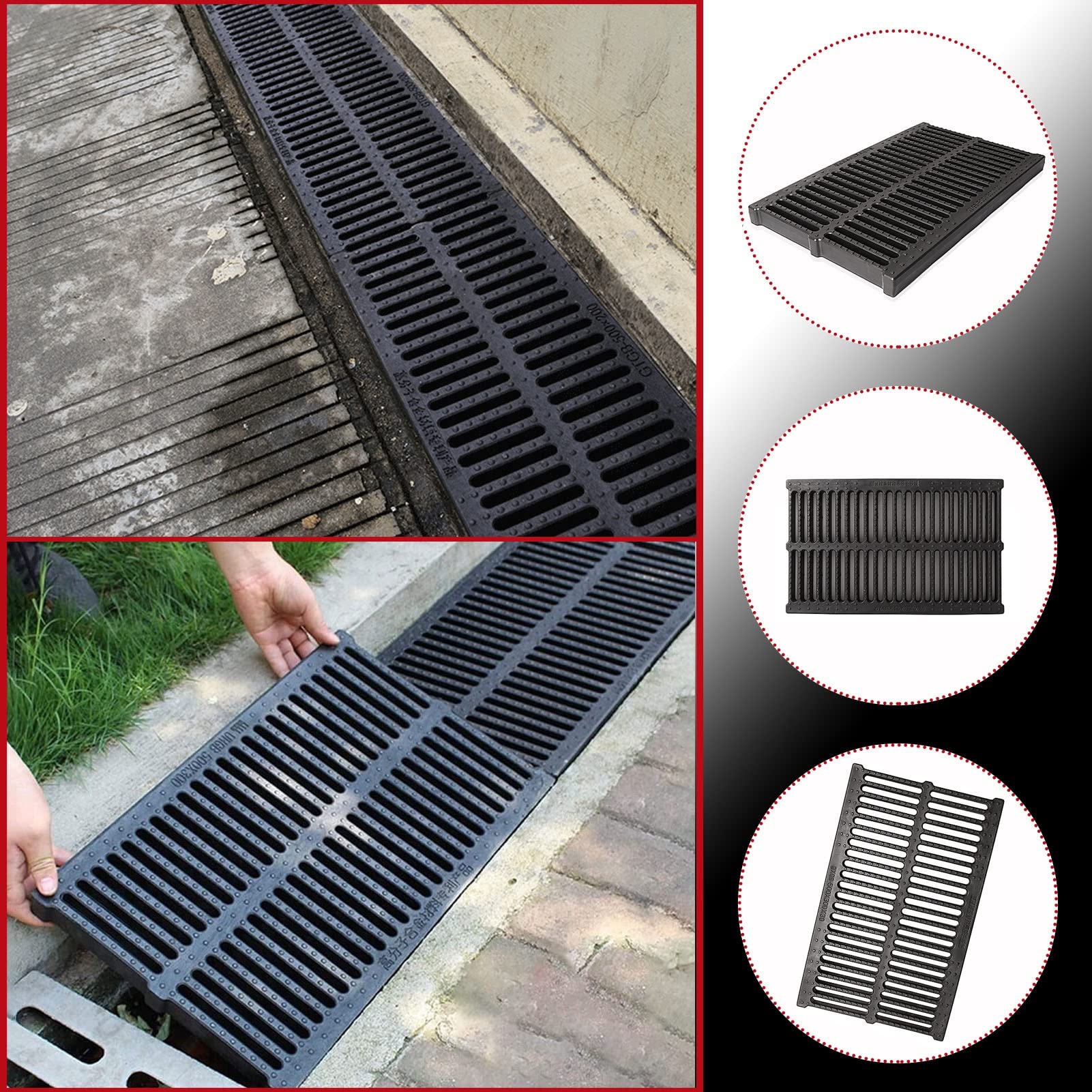 MYCORE Bathroom Sink & Bathtub Drain Strainers, Resin Plastic Strainers Sewer Cover Grates Grate Plate Grid Rainwater Well Garage Outdoor, 19.7''*11.8''*1.2''