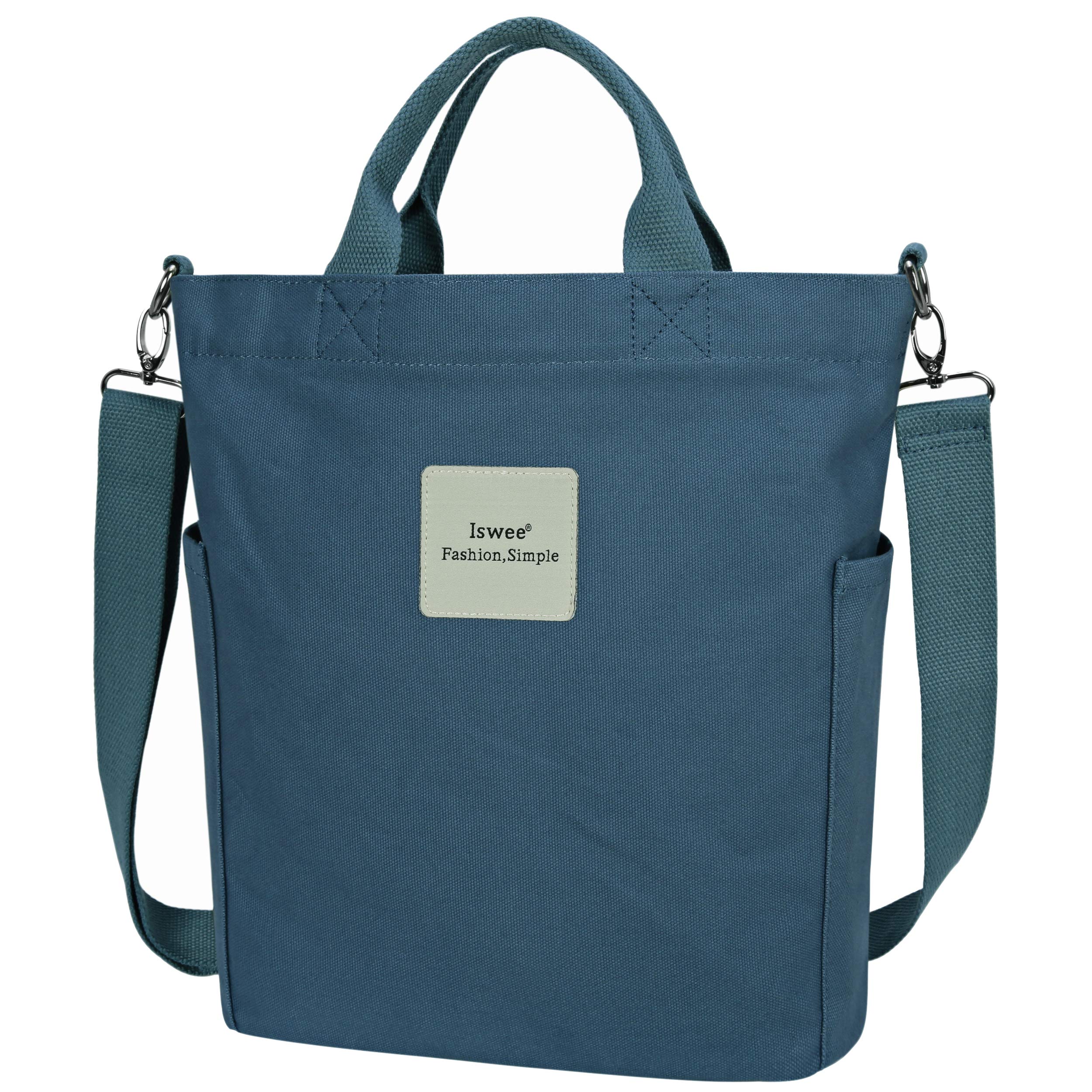 Iswee Canvas Tote Bag for Women Casual Shoulder Work Bag Crossbody Top Handle Bag Shopping Handbags for Women (Blue)