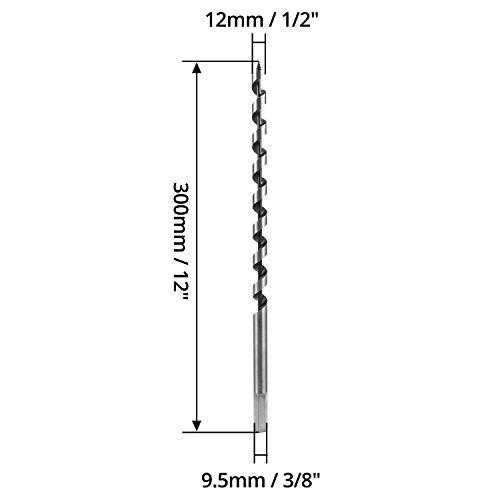 QWORK Auger Drill Bit for Wood, 1/2 Inch Diameter x 12 Inch Length, 3/8-Inch Hex Shank, Long Drill Bits