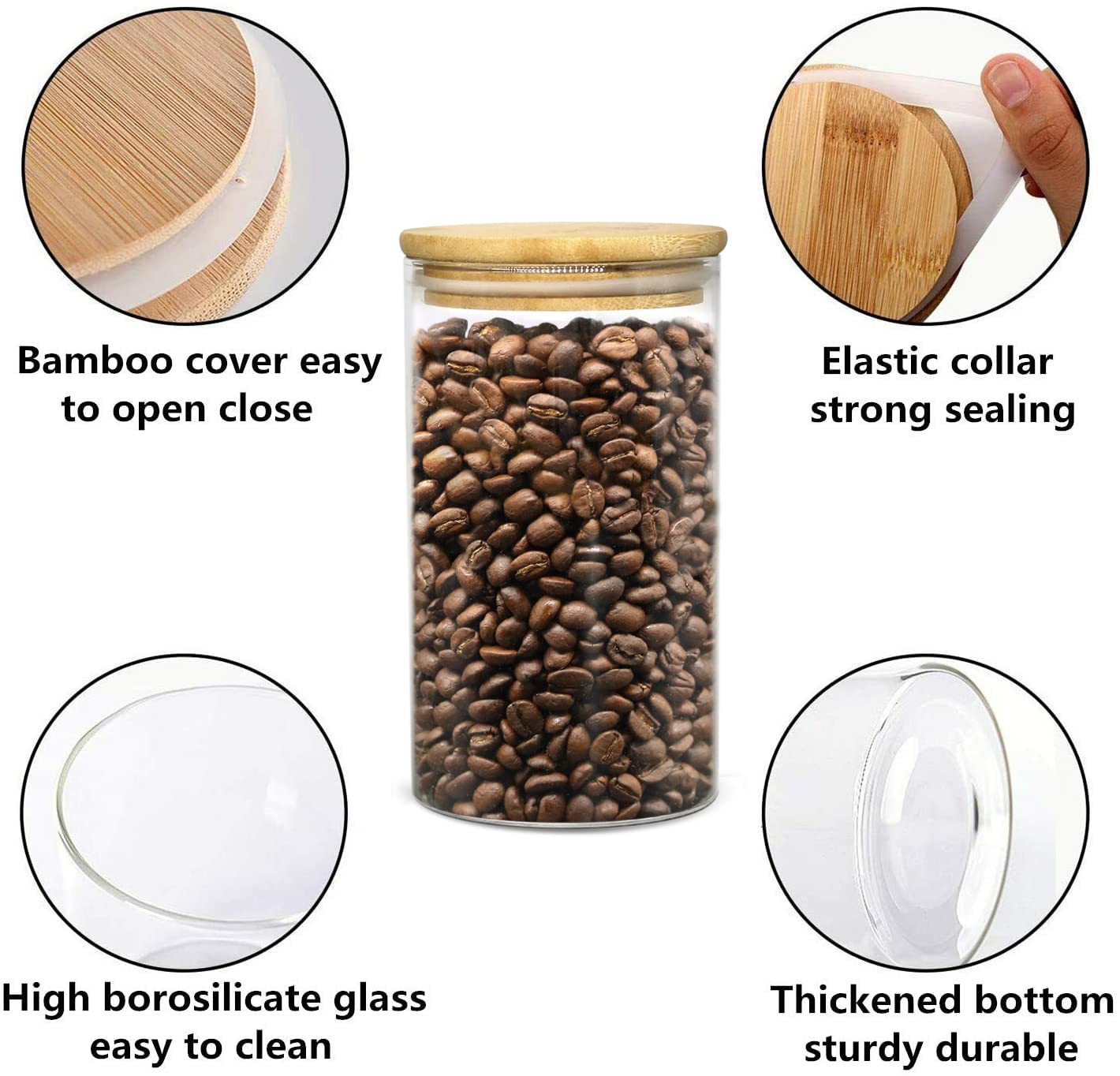 Hoanra 25oz Glass Jars with Airtight Bamboo Lids and Labels, Glass Food Storage Containers for Kitchen Pantry Organization for Coffee Tea Candy Cookie Nuts(6 Pack)