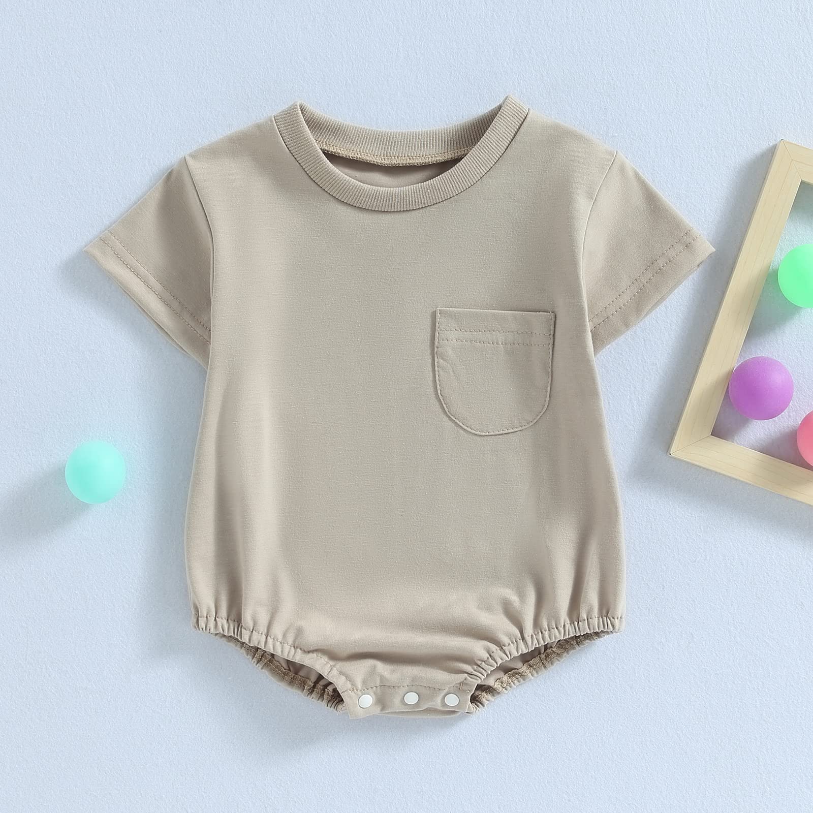 Hoanselay Newborn Infant Baby Boy Girl Basic Plain Pocket Long Sleeve Romper Bodysuit Tops Solid Fall Winter Outfit Clothes (A-Khaki long, 18-24 Months)