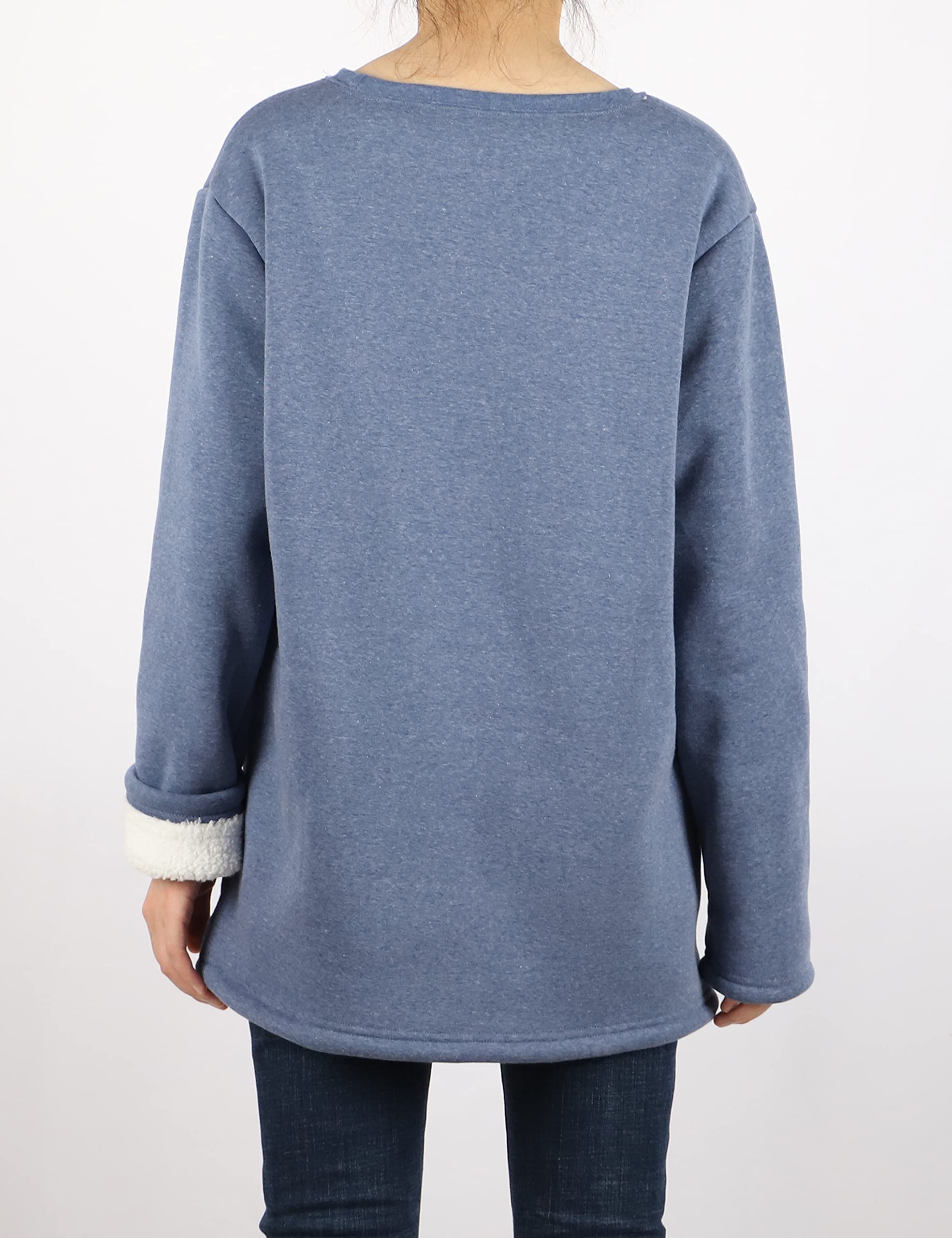 Lentta Women's Sherpa Lined Sweatshirt Winter Warm Crewneck Pullover Loungewear(Blue-M)