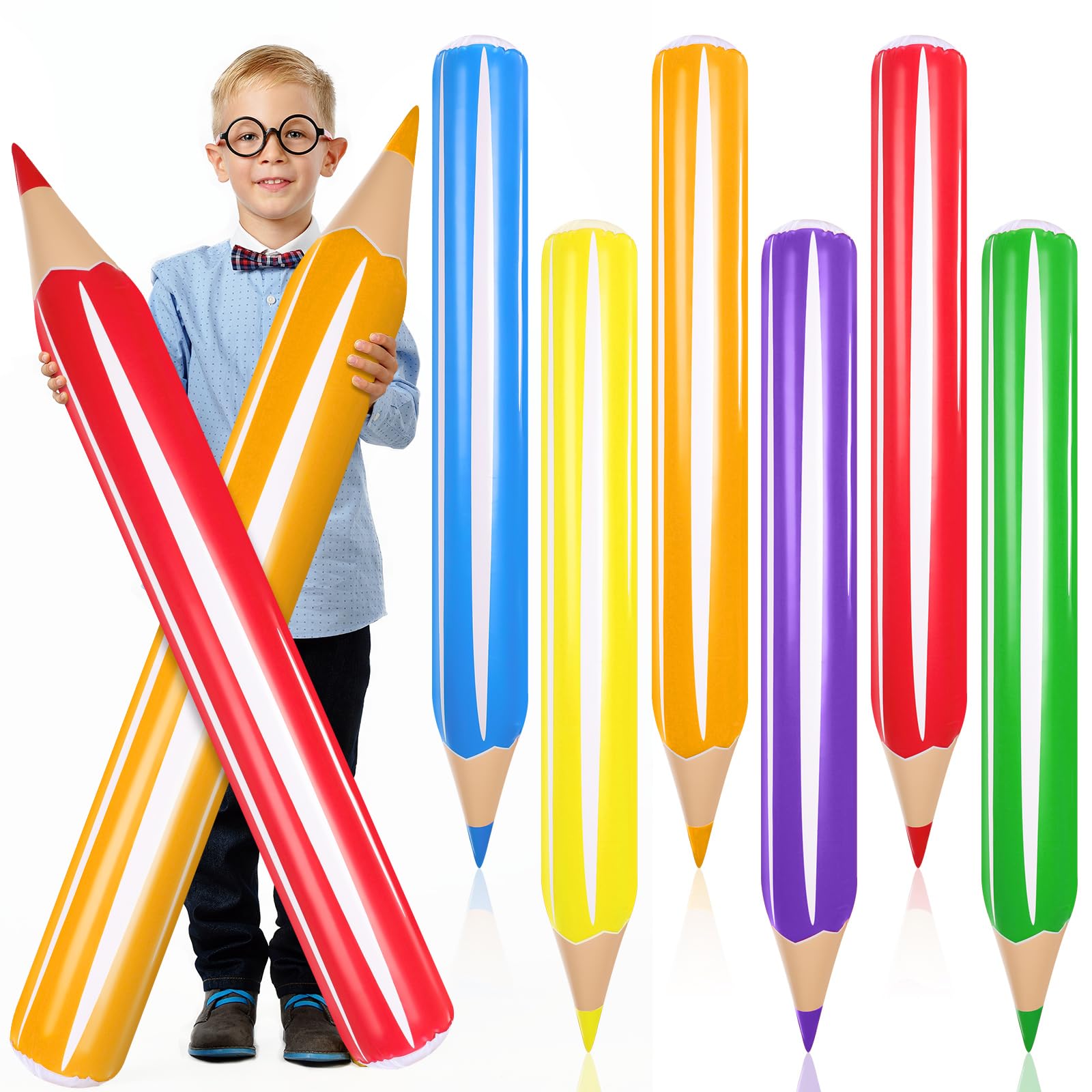 Sonwyoung 6 Pcs 43.3 Inch Giant Inflatable Pencil Back to School Graduation Decor Large Blow up Pencil Colored Pencil Prop for Kids Summer Birthday Party Favor Decoration Classroom Prizes, 6 Colors