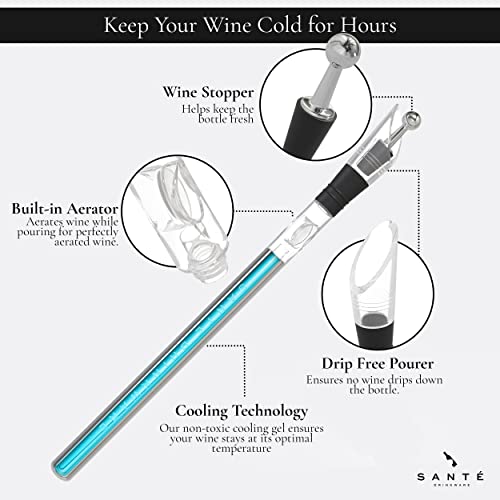 Wine Chiller & Stick - Keeps Wine & Champagne Chilled For Hours - Perfect Gift For Wine Lovers - Portable Insulator Includes Drip-Free Pourer and Aerator - Fits Most 750ml Bottles (Black)