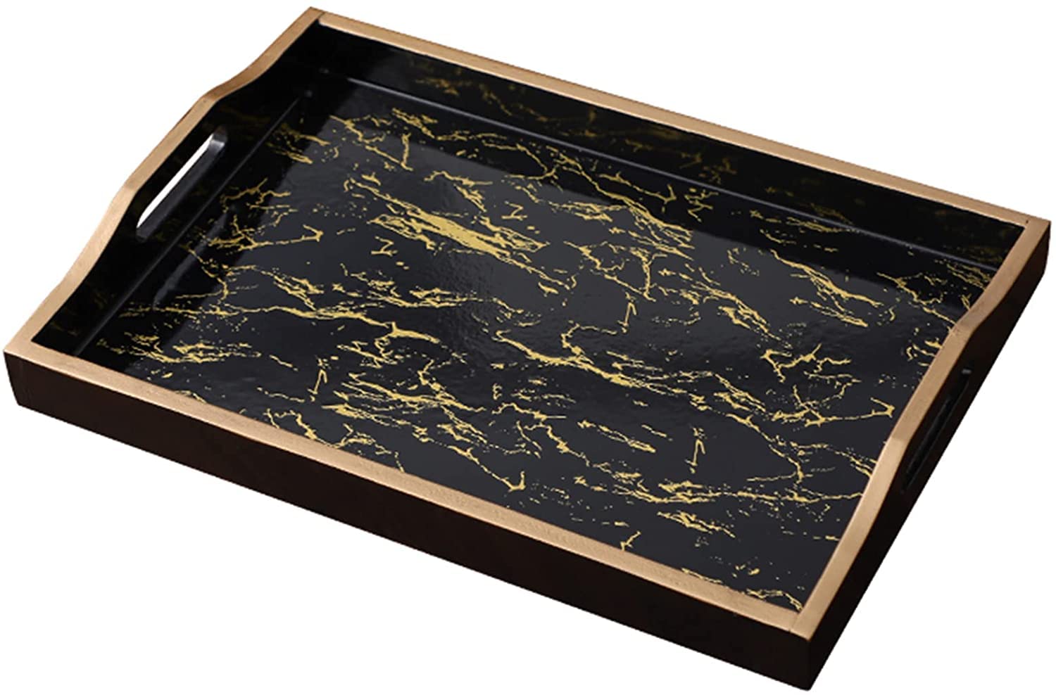Nordic Style Swing Plate, Rectangular Wooden Fruit Tray, Home Living Room Tea Cup Storage Tray, Luxury Tray, Fruit Tray,Black,36CM