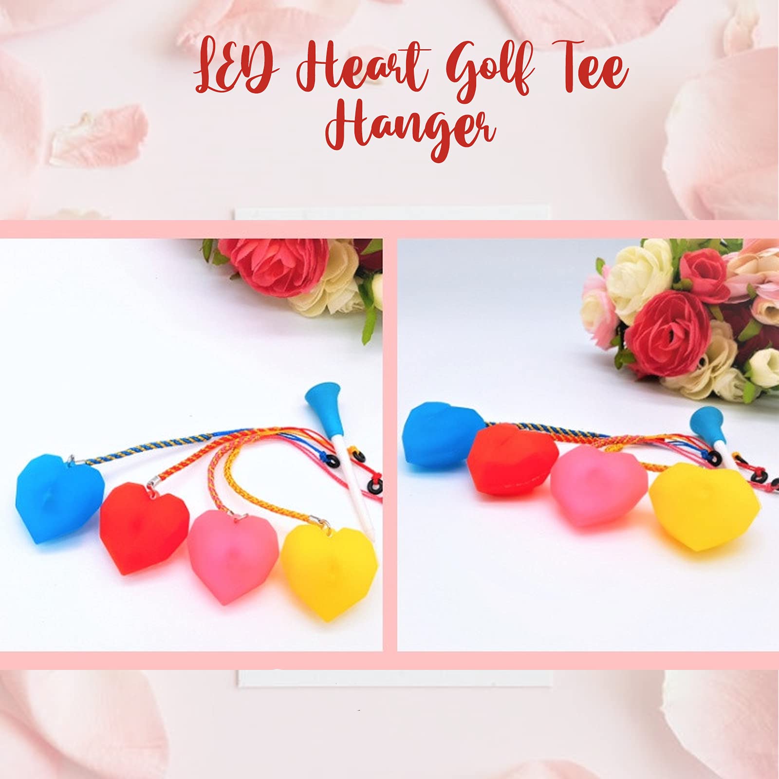 LED Heart Golf Tee Hanger Golf Tee Putter Keeper 4 Types 1set Caddy Supplies Putter Cover Holder Golf Gift Set (Heart Golf Tee Hanger)