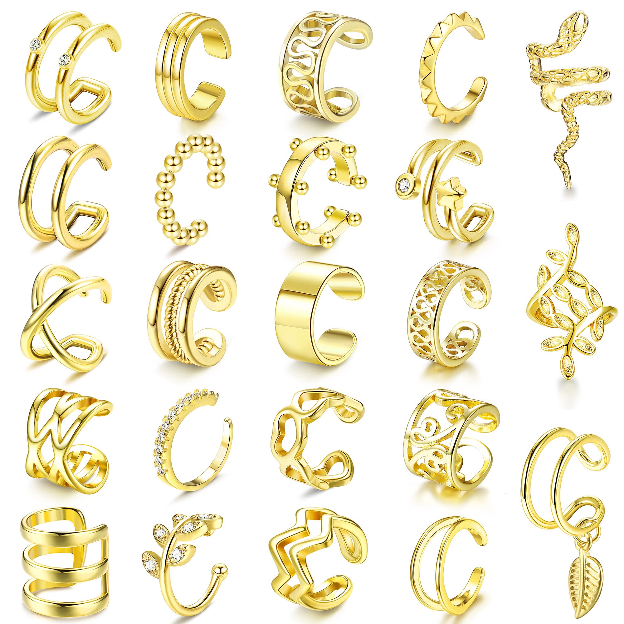 LOYALLOOK 23Pcs Ear Cuffs Earrings Set for Women 𝐍𝐨𝐧-𝐏𝐢𝐞𝐫𝐜𝐢𝐧𝐠 Cartilage Clip On Helix 𝐖𝐫𝐚𝐩 𝐄𝐚𝐫𝐫𝐢𝐧𝐠 𝐀𝐝𝐣𝐮𝐬𝐭𝐚𝐛𝐥𝐞 Snake Leaf Ear Clip 𝐅𝐚𝐤𝐞 𝐂𝐚𝐫𝐭𝐢𝐥𝐚𝐠𝐞 𝐄𝐚𝐫𝐫𝐢𝐧𝐠 Silver Tone