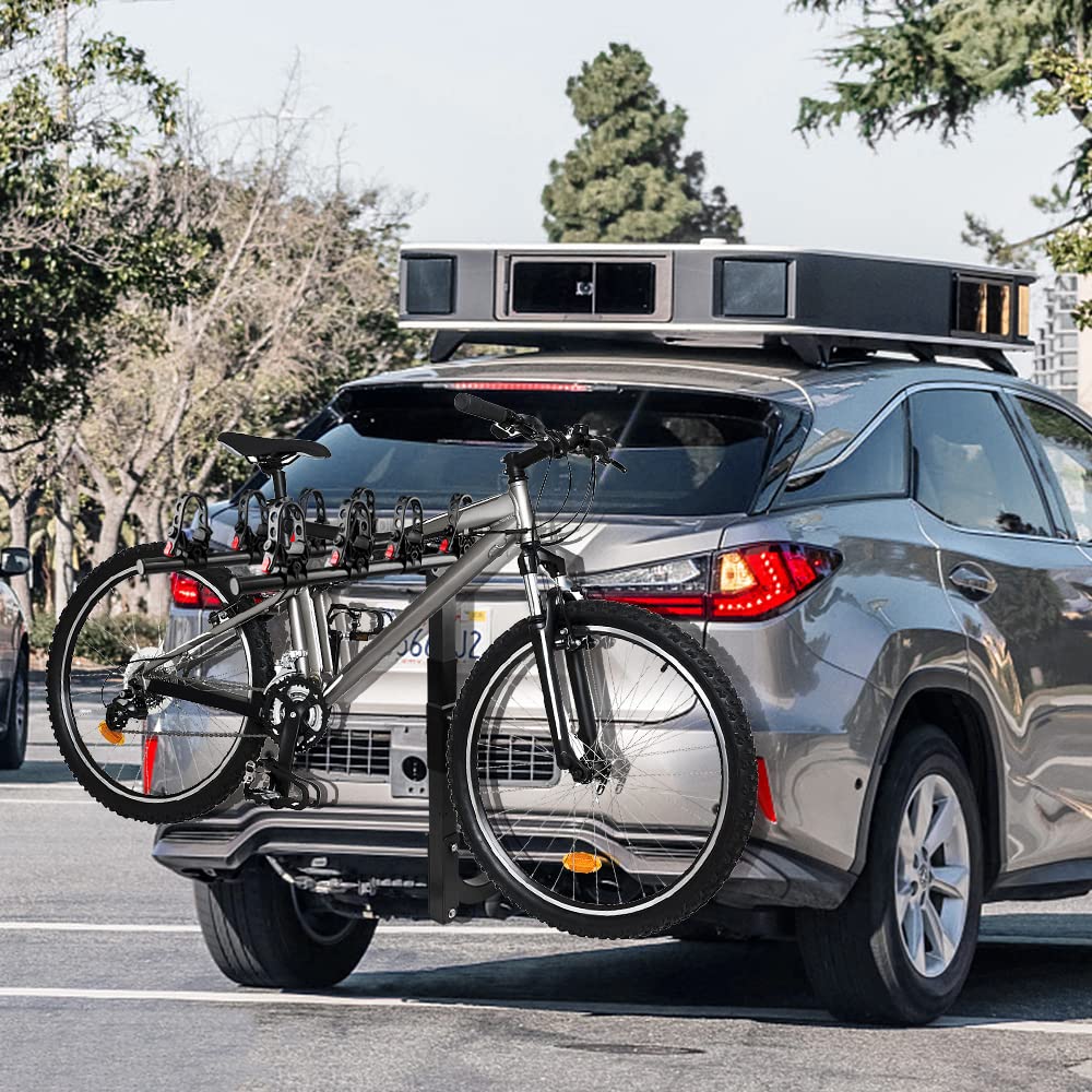 JUVENED 4 Bike Rack Deluxe Hitch Mount 2" Hitch Receiver Double Foldable Arms Tilt-Away Modes Rack for Car Truck SUV Minivans with 2" Hitch Receiver (4-Bikes)