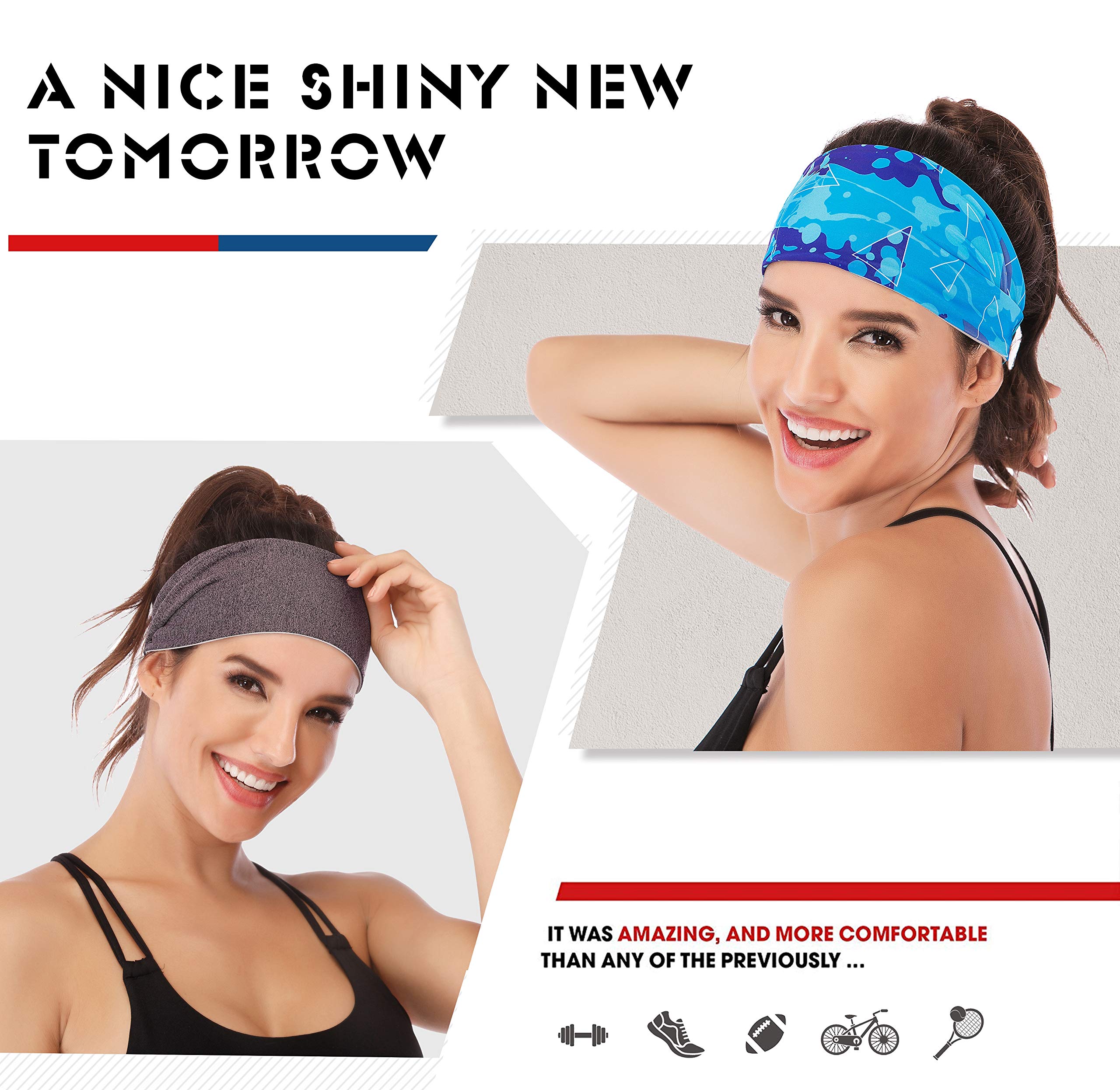 IUGA Headbands for Women, Non-Slip Workout Sweatbands for Running, Sports, Biking, Yoga Headbands for Women, Bike Helmet Friendly Hairbands,Ultra Stretch, 6 Pack