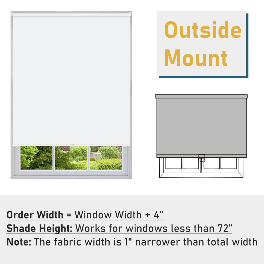 KCO Blackout Cordless Roller Shades for Windows, Roller Window Shades with UV Protection Thermal Insulated, Room Darkening Pull Down Roller Blinds for Home, Office, 44" W x 72" L, White