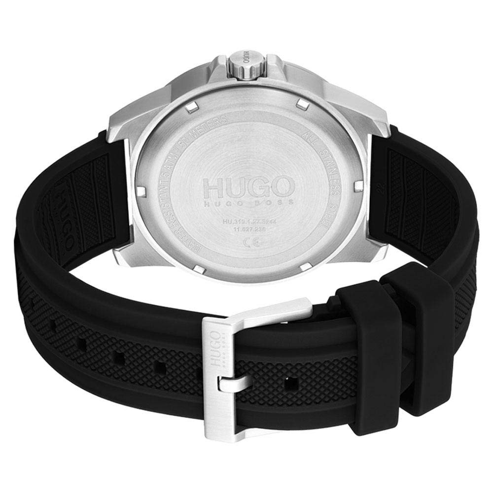 HUGO #Twist Men's Quartz Multifunction Stainless Steel and Silicone Strap Watch, Color: Black (Model: 1530129)