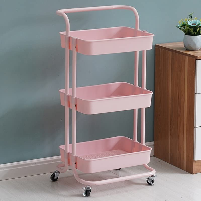 YXBDN 3 Tier Storage Rack with 4 Wheels Home Kitchen Rack Living Room Bedroom Item Storage Rack