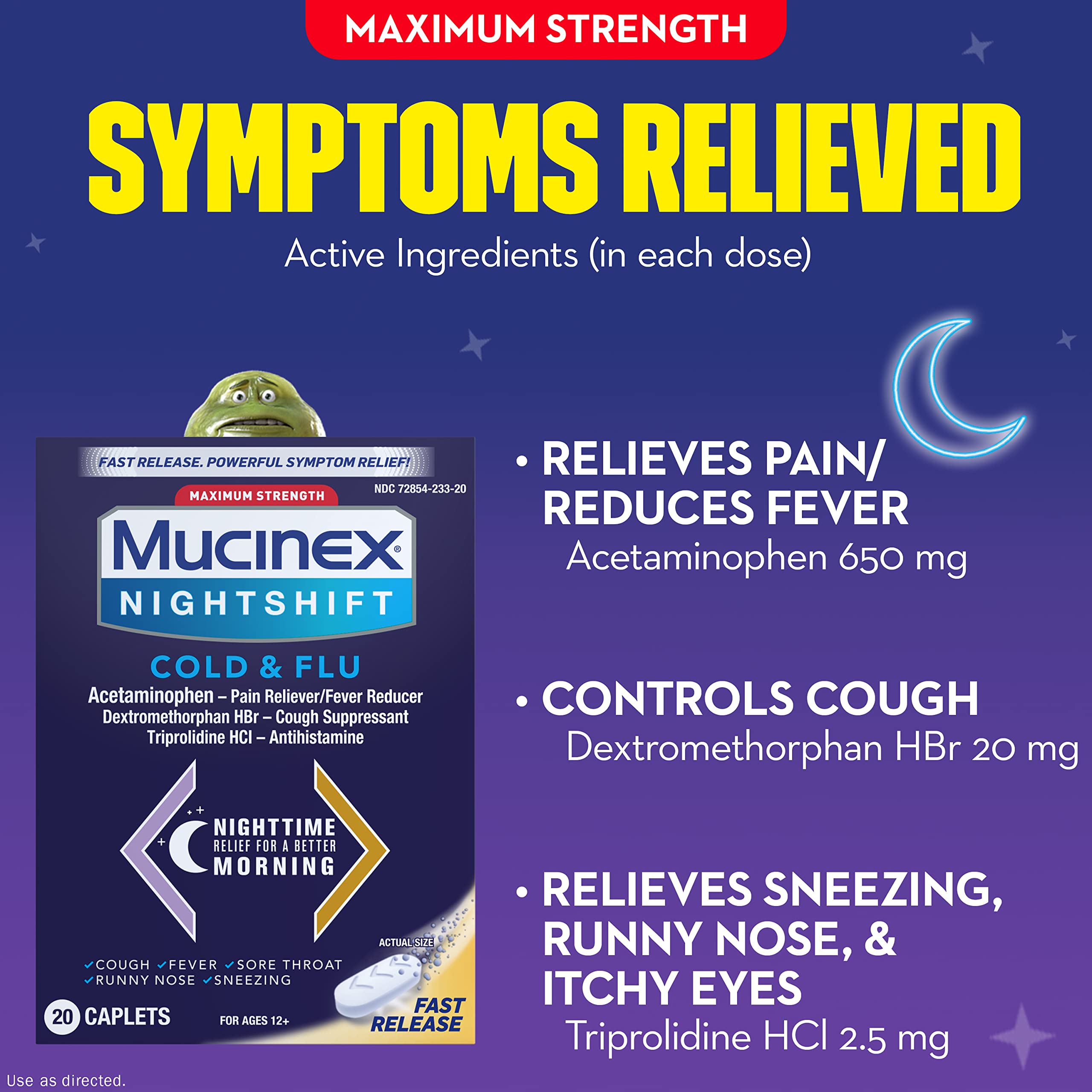 Mucinex Nightshift Cold & Flu - Caplets - 20 ct (Pack of 4)