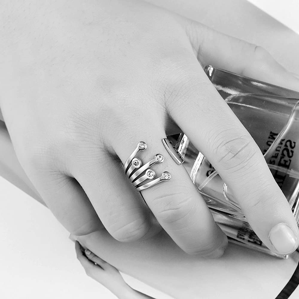 Jude Jewelers Stainless Steel Snail Style Open Adjustable Size Wedding Statement Promise Anniversary Cocktail Party Ring (Silver, 9)