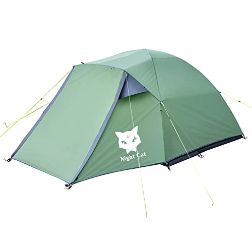 Night Cat Camping Tent 2 3 Persons with Porch Family Backpacking Tent Double Layers Waterproof Easy Clip Setup 7x6x4.3ft Porch Pole Not Inlcuded