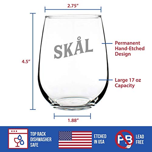 Skal Norwegian Cheers - Stemless Wine Glass - Sweden and Norway Themed Gifts and Decor - Large 17 Ounce