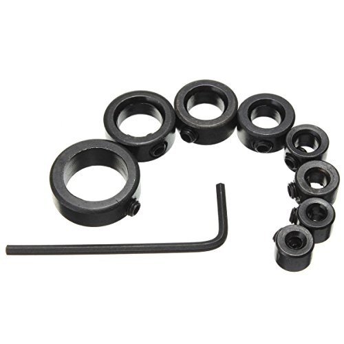Rocaris Drill Stop Bit Collar Set – Kit Includes: 1/8", 3/16”, 1/4”, 5/16”, 3/8”, 7/16”, 1/2” and 5/8” Inch with Allen Wrench to Tighten The Stops Set-Screws (8-Piece)