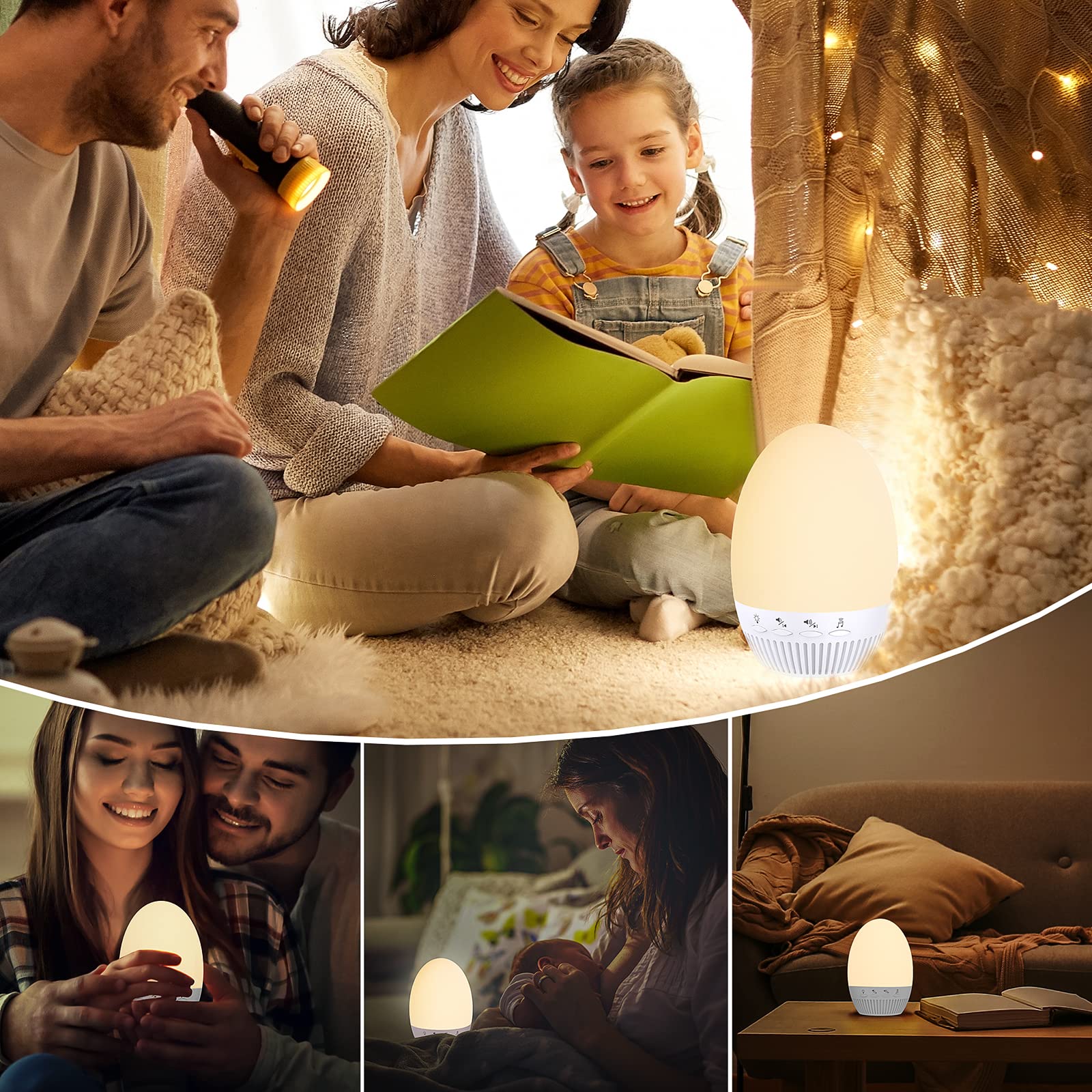 Night Light for Kids, Baby Night Light with White Noise Machine for Better Sleep, Special Control Mode by Press The Soft Shell, Portable Sound Machine for Baby&Adults, Home&Office