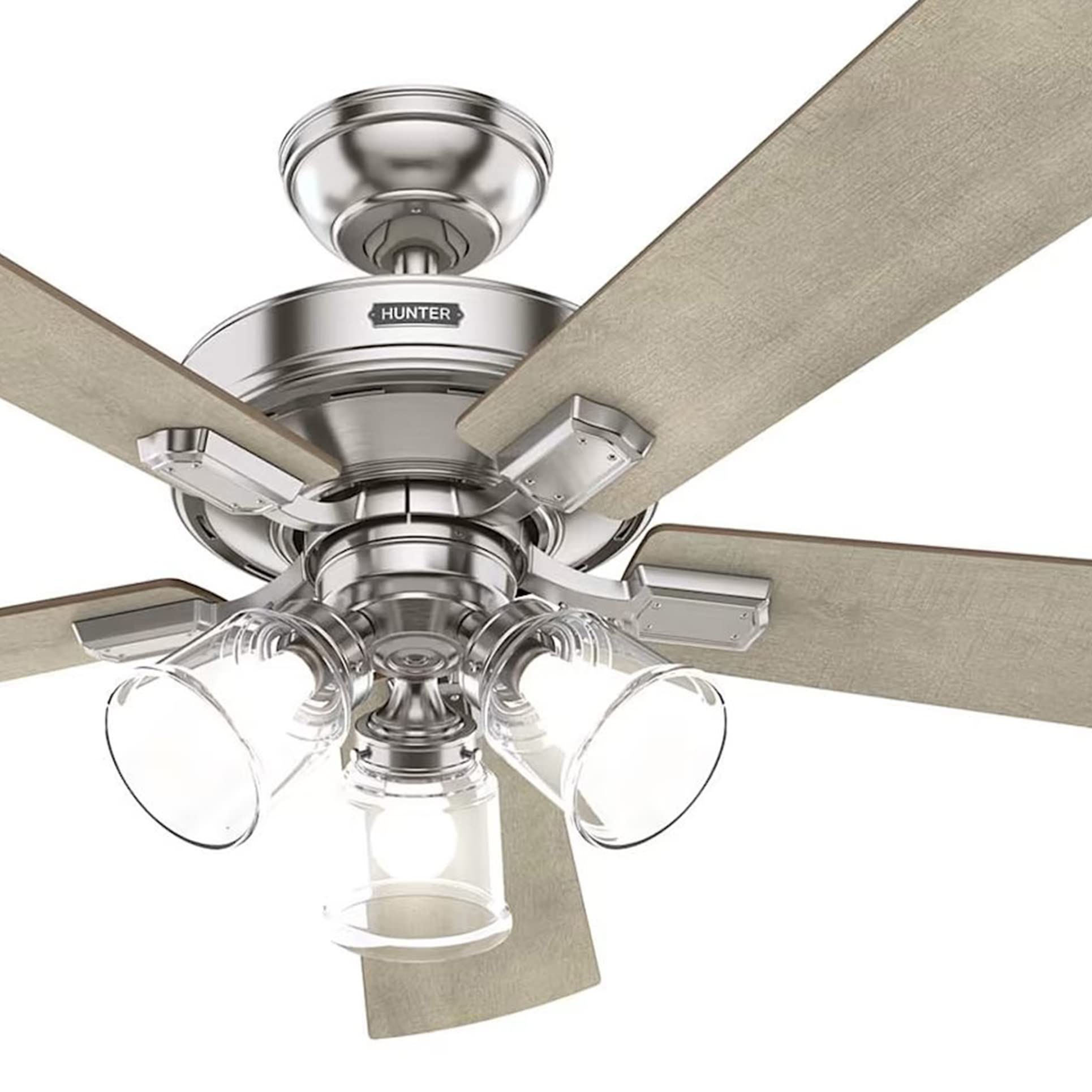 Hunter Fan 52 Inch Casual Brushed Nickel Finish Indoor Ceiling Fan With LED Light Kit and Remote Control (Renewed)