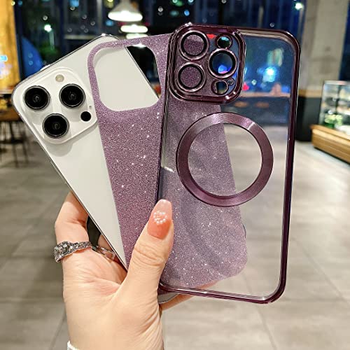 wahhle Magnetic Case for iPhone 13 Pro Max, Luxury Plating Cute Bling Phone Clear Cover with Glitter Card Compatible with Magsafe for Women Girls with Camera Protector(iPhone 13 Pro Max,Gold)