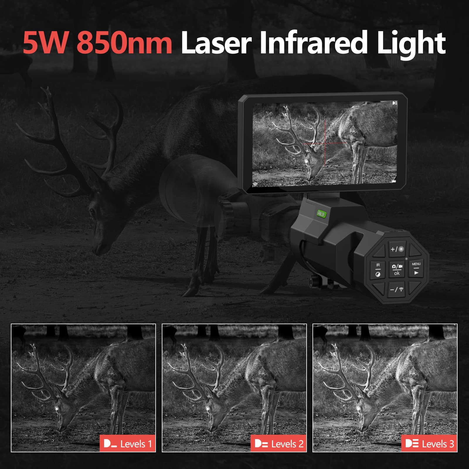 Night Vision Scope for Hunting Monocular 1080P,Clip on Scope with IR 850nm &940nm,Infrared Hunting Scopes for Rifles,IR Illuminator with WiFi for Day Night Viewing