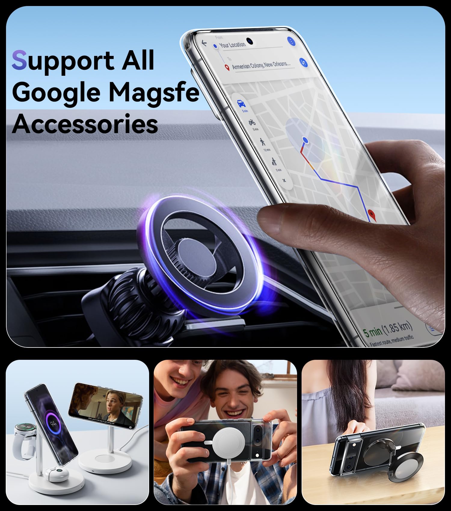 Juntone Magnetic for Google Pixel 8 Pro Case Clear [Compatible with MagSafe] [Non-Yellowing] [10 FT Military Grade Drop Protection] Shockproof Slim Case for Pixel 8 Pro Case, Crystal Clear