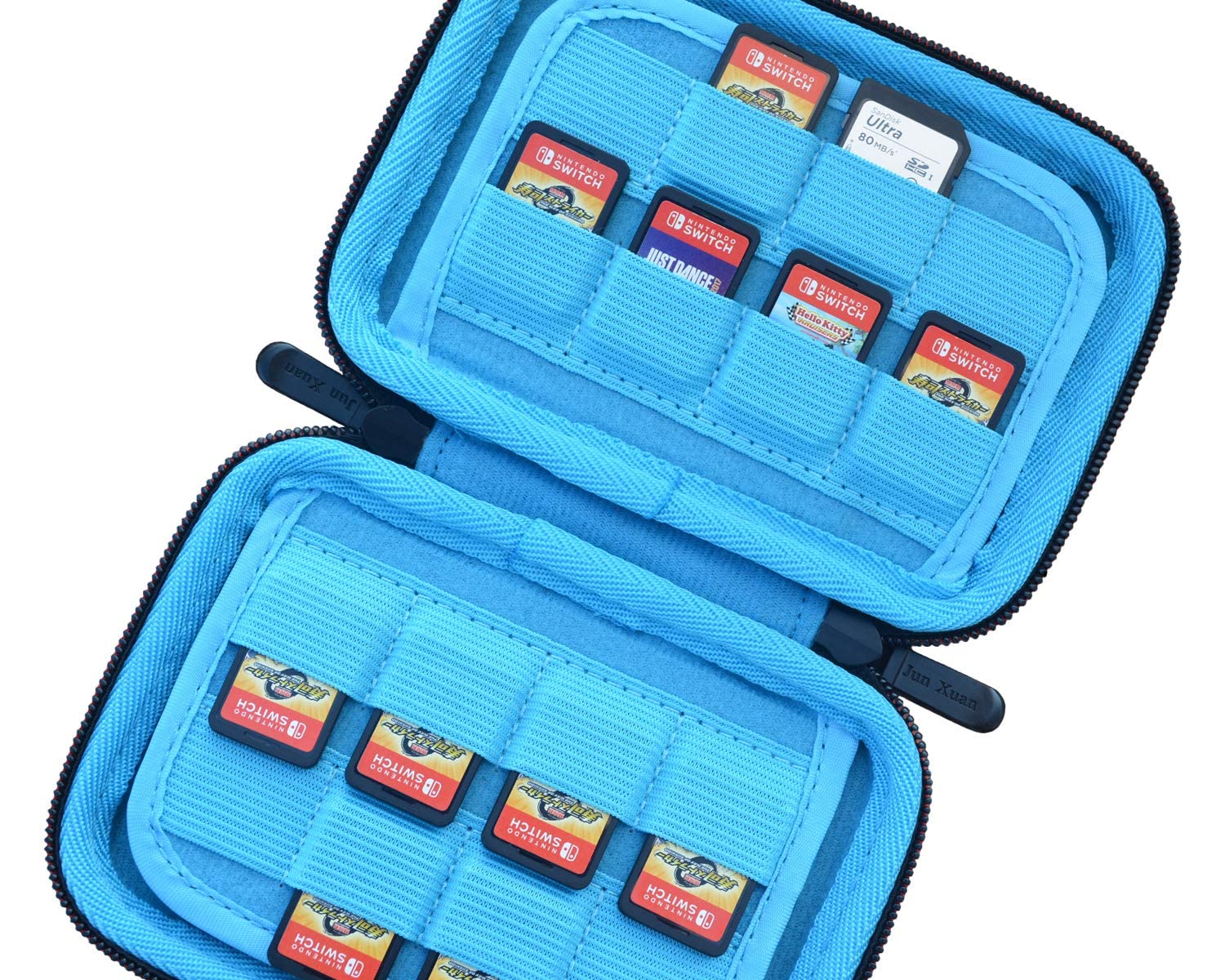 Jun Xuan Premium Game Card Case for Nintendo Switch Games, Switch Game Storage Holder or PS Vita or SD Memory Card Case, Black/ Blue