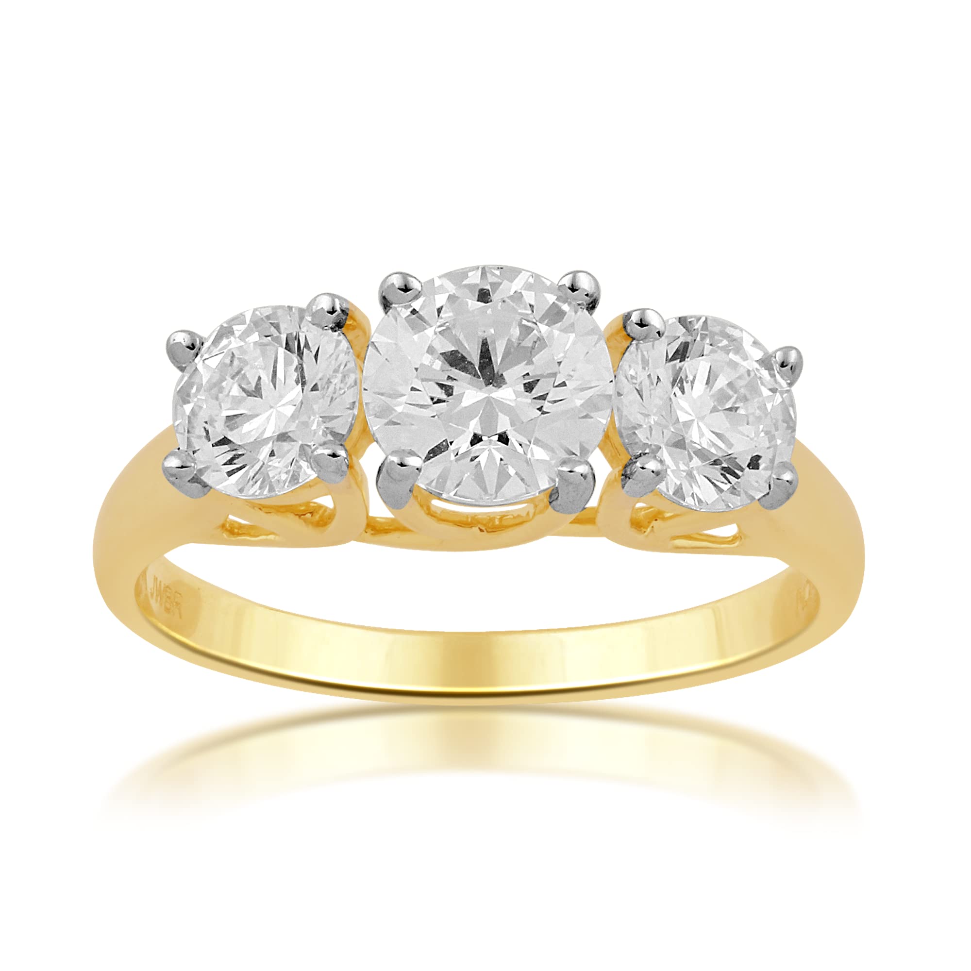 Jewelili 10K Yellow Gold 6.3 MM and 5 MM Round Cubic Zirconia Anniversary Ring, Size 8