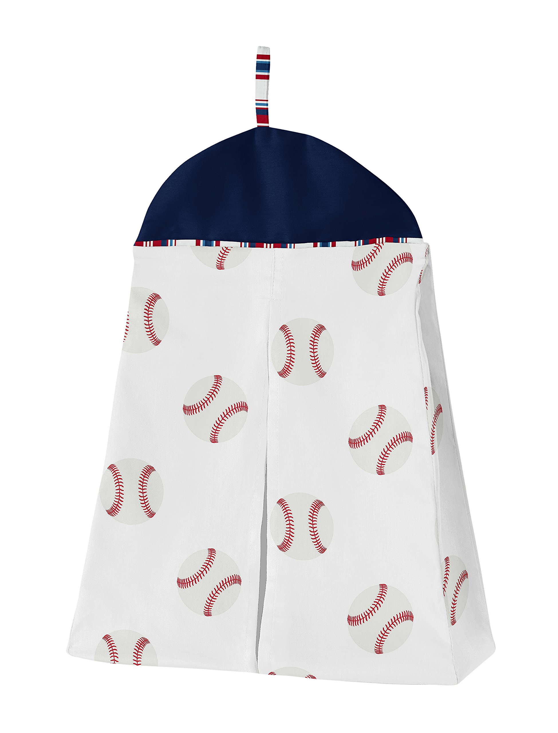 Sweet Jojo Designs Red White Baseball Patch Sports Boy Baby Crib Bedding Set for Infant Nursery Room Quilt, Fitted Sheet, Skirt, Diaper Stacker - 5pc - Americana Grey Patchwork Stripe