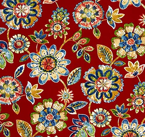 RSH DECOR Indoor Outdoor 3 Piece Tufted Wicker Cushion Set, Two U-Shape 19" x 19" and Loveseat 41" x 19" Daelyn Cherry Red with Blue Yellow, Green Floral