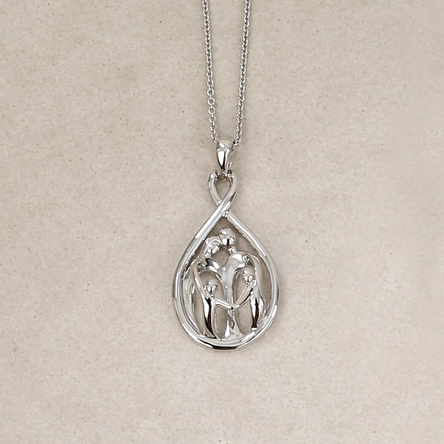 Jewelili Parent and Two Children Family Necklace Pendant in Sterling Silver 18" Cable Chain