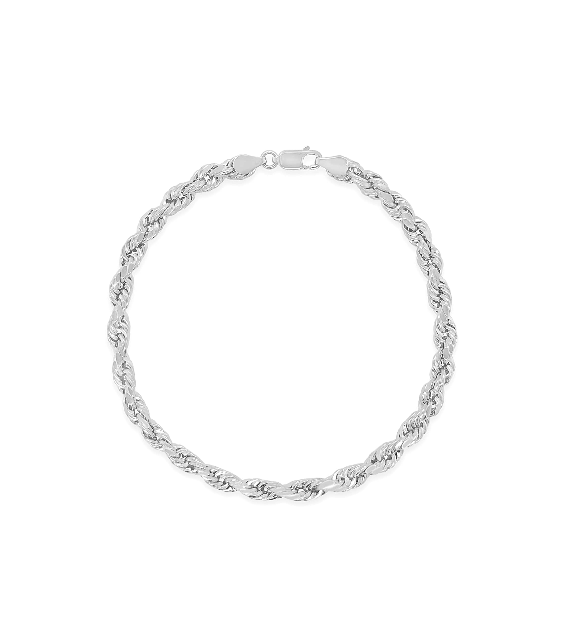 Olive & Chain Solid 10k White Gold Rope Chain Bracelet, Twisted Rope Chain for Men & Women