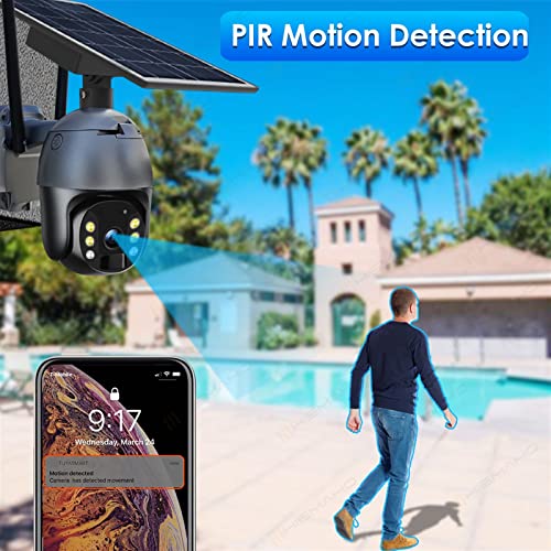 Security Camera Camera 2K 4MP Solar IP Camera 8W Power Rechargeable Battery Video Surveillance Wireless PTZ Camera WiFi Alarm Color Night Vision Surveillance Camera with Spotlight ( Size : 4MP 4G Came