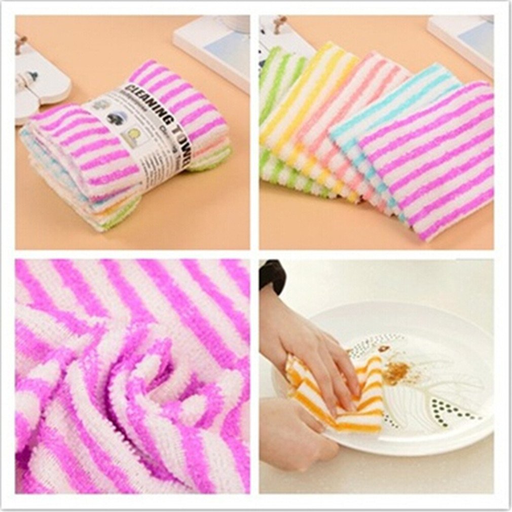 Myhouse 5pcs 11.81x11.81inch Microfiber Kitchen Dish Towel Colorful Stripe Gentle Kitchen Dish Cloths