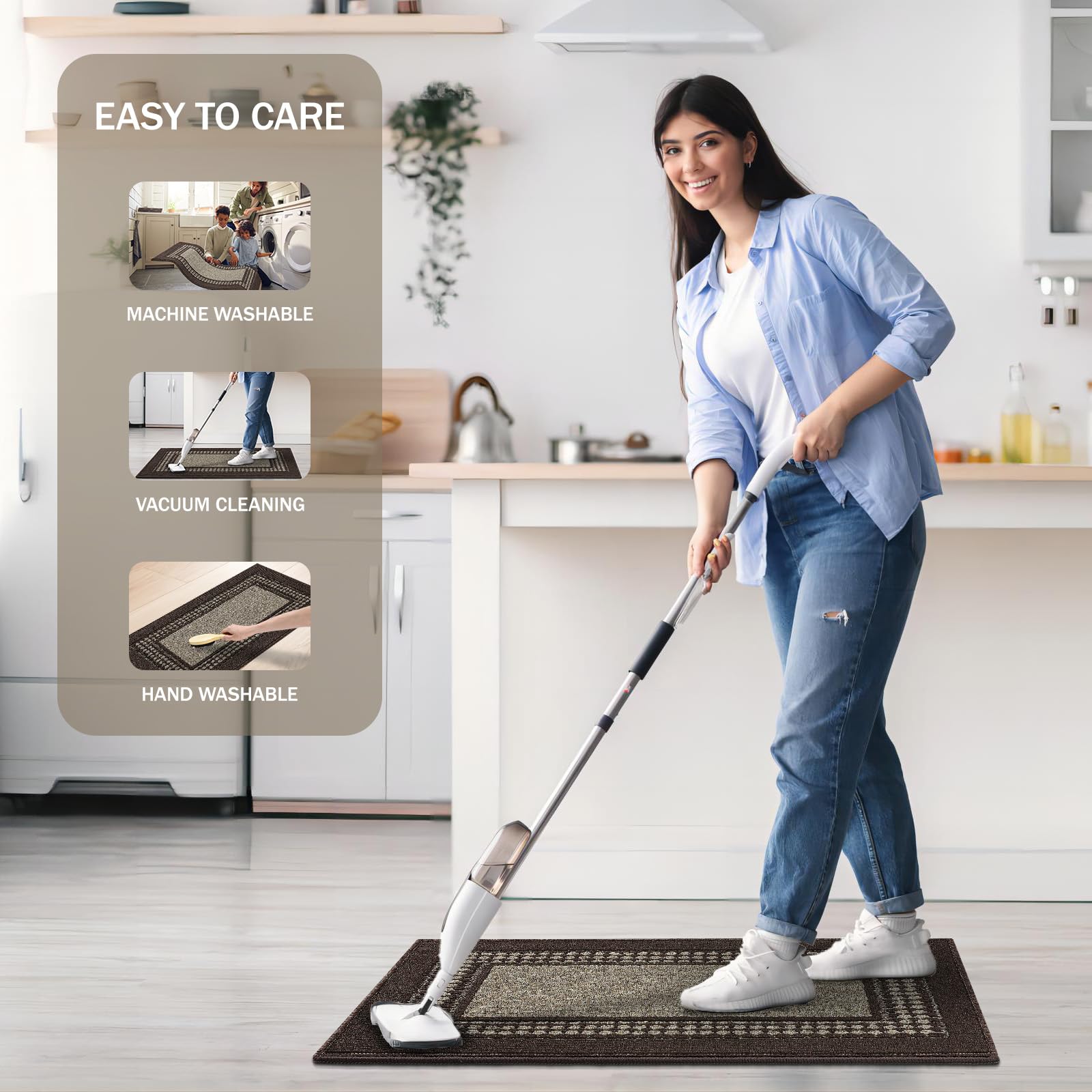 JEEDOVIA Kitchen Mat, Kitchen Mats for floor Absorbent Dirt-Resistant Floor Mats Non Slip, Kitchen Runner Rug for Sink, Laundry, Office, Door, Machine Washable, 19.5"x31", Brown