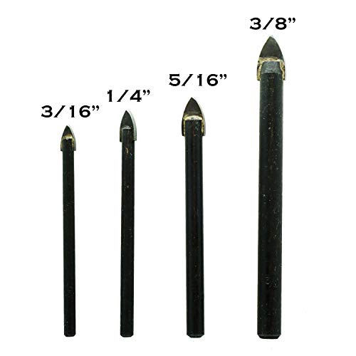Romax Glass Drill Bit 1/4 inch, Tile Drill Bit 1/4 inch, High Temperature Brazed Carbide Tips, Spear Head for High Speed, Drilling Bottles, Glass, Tile, Marble, Ceramic and Mirror | 6mm (5, 1/4")