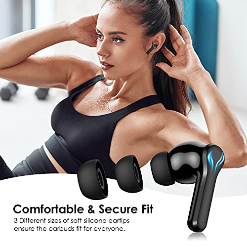 Wireless Bluetooth Headphones with Charging Case, Wireless Earbuds, Waterproof Stereo Earphones in-Ear Built-in Mic Headset for Sport(Black)